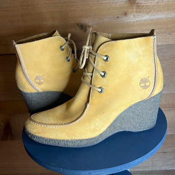 Timberland | Shoes | Timberland Leather Wedge Ankle Bootie Logo Outdoor ...